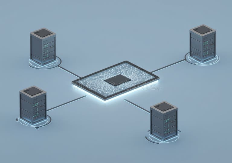 Connecting Servers with Central Processing Unit Isometric View Stock ...