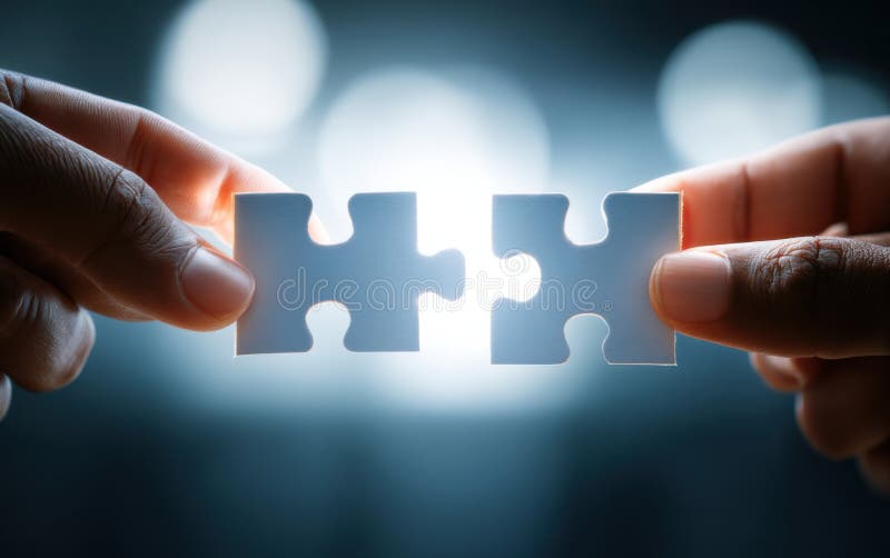 Connecting Two Puzzle Pieces in Soft Light To Symbolize Unity and ...
