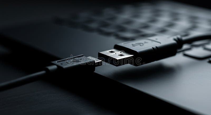 Connecting Usb Cables for Data Transfer on Computer Keyboard Surface ...