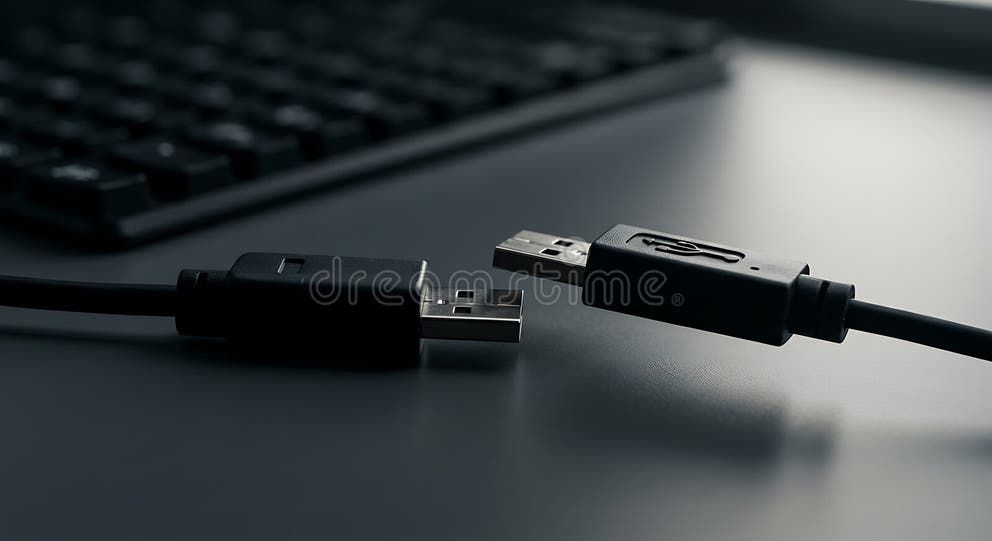 Connecting Usb Cables for Data Transfer on a Keyboard Background Stock ...