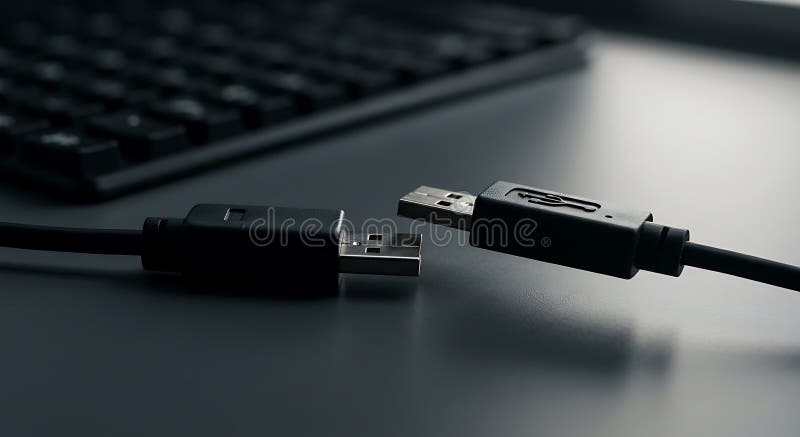 Connecting Usb Cables with Keyboard Background on Dark Surface Stock ...