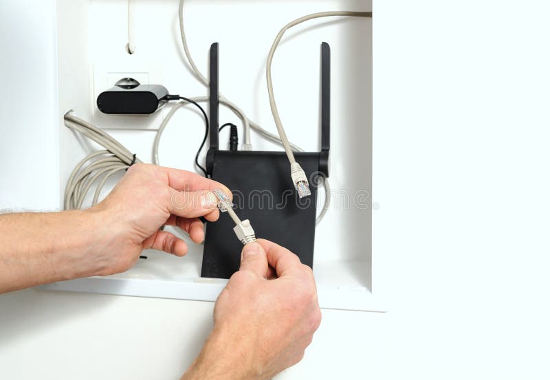 Connecting Wi-fi Router To the Internet. Stock Image - Image of cable ...