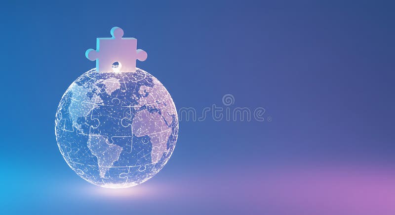 Connecting World Globe Puzzle with Glowing Dots and Piece Fitting Stock ...