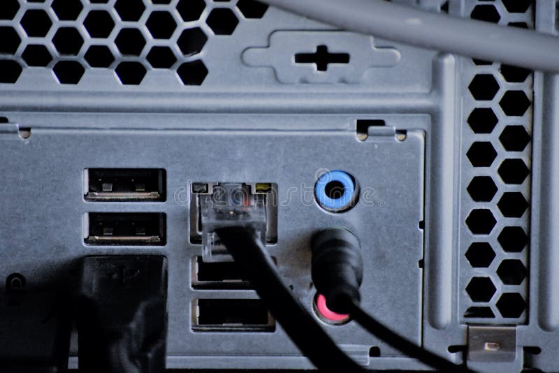 Backside of old computer stock image. Image of output - 186849099