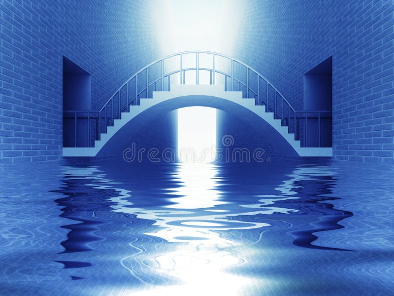 Connection Bridge Arch Over River in Blue Light Stock Illustration ...