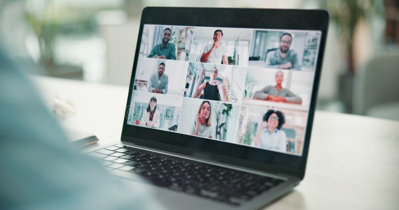 Connection, Computer Screen and Person for Virtual Meeting with Talking ...