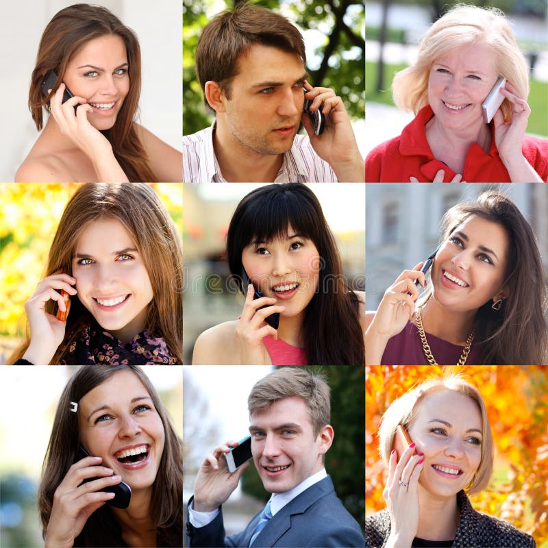 Connection Concept. People with Mobile Phone Collage Stock Photo ...