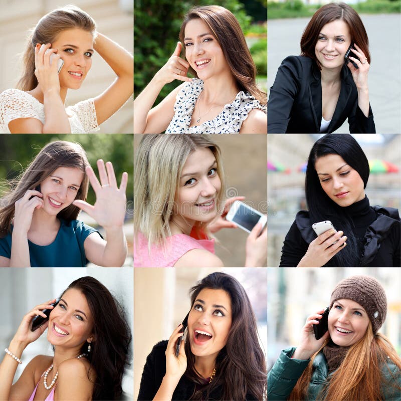 Connection Concept. People with Mobile Phone Collage Stock Image ...