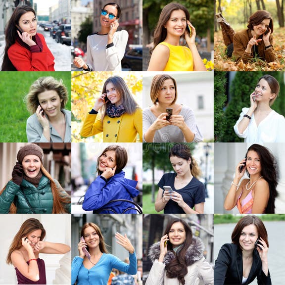 Connection Concept. People with Mobile Phone Collage Stock Photo ...