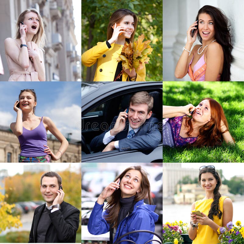 Connection Concept. People with Mobile Phone Collage Stock Image ...