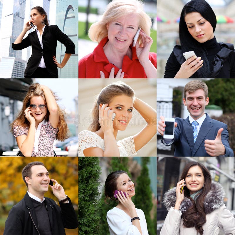 Connection Concept. People with Mobile Phone Collage Stock Image ...