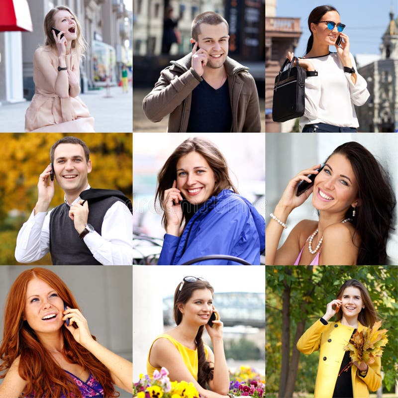 Connection Concept. People with Mobile Phone Collage Stock Image ...