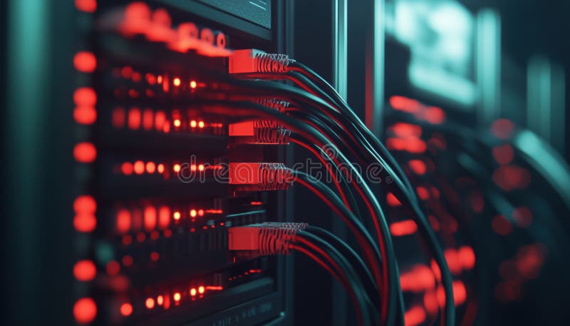 Connection of Fiber Optic Cables To Optic Ports and Utp Stock Photo ...