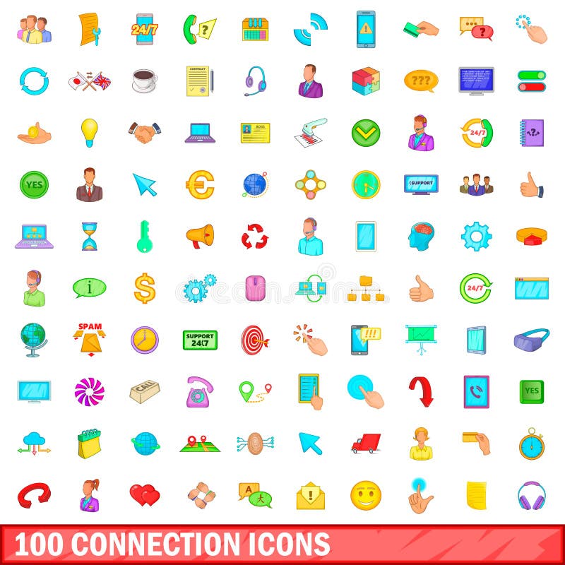 100 Connection Icons Set, Cartoon Style Stock Vector - Illustration of ...
