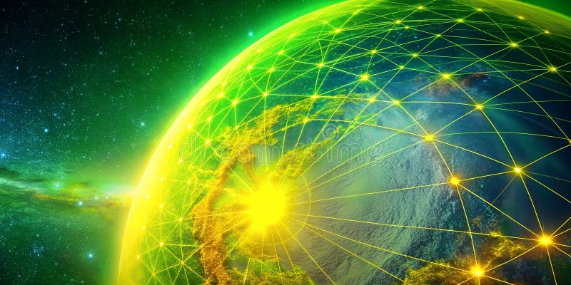 Connection Lines Around the Earth Stock Photo - Image of glowing ...