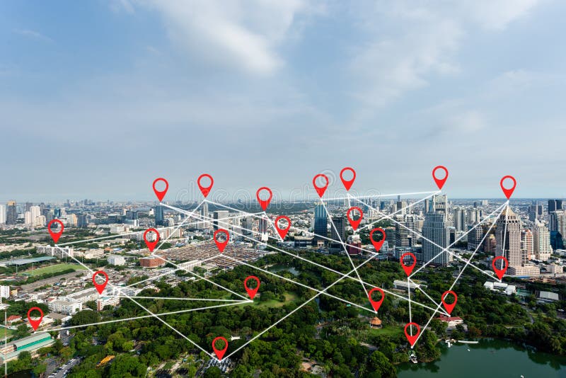 Connection Network Map Pin Navigation Cityscape. Search Location ...