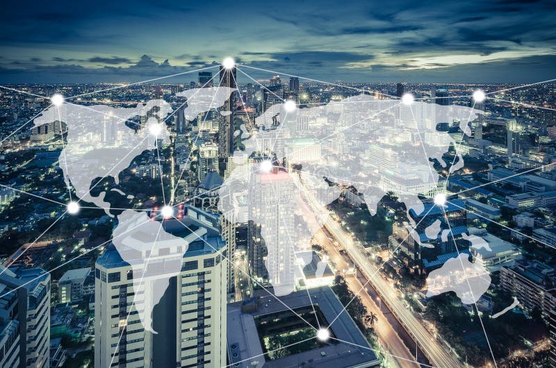 Connection and Network System Concept Over Cityscape Stock Image ...