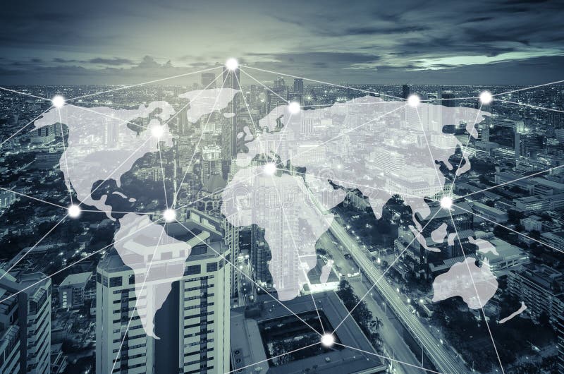 Connection and Network System Concept Over Cityscape Stock Image ...