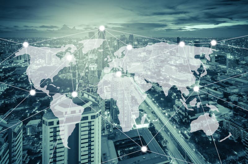 Connection and Network System Concept Over Cityscape Stock Image ...