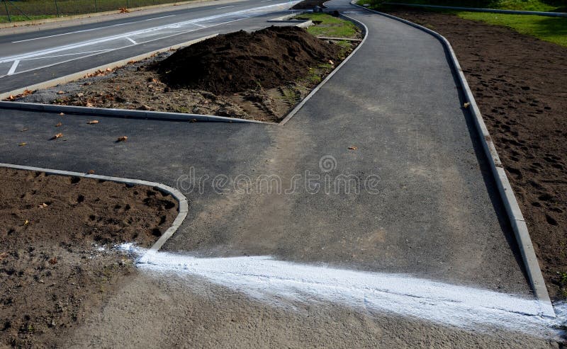 Connection of the Old and New Asphalt Surface of the Pavement. Stock ...
