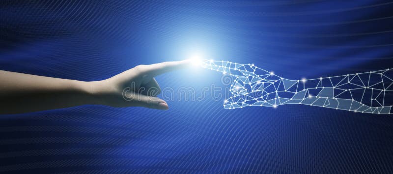 Connection between Human and Virtual World, Reaching Each Other Stock ...