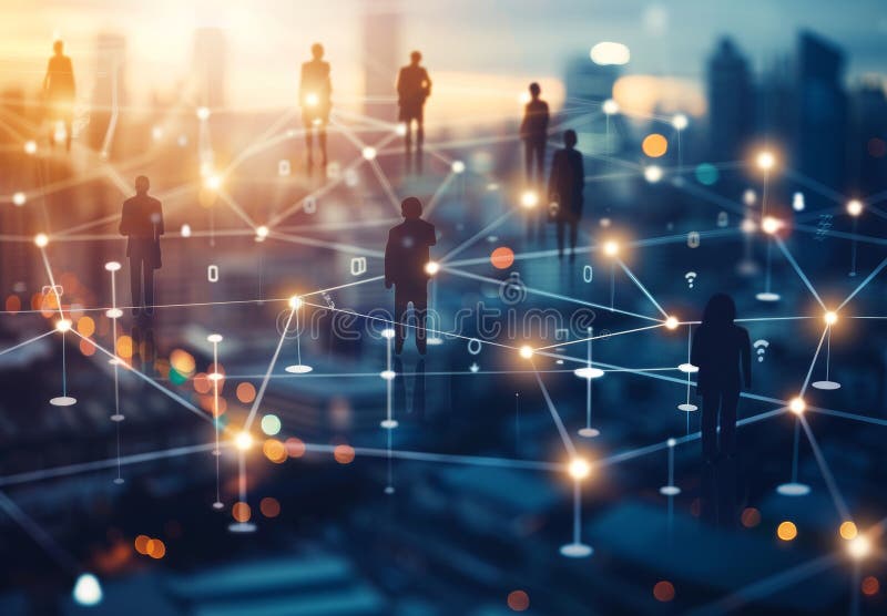 Connection of People. Global Social Network with Connected Teamwork ...