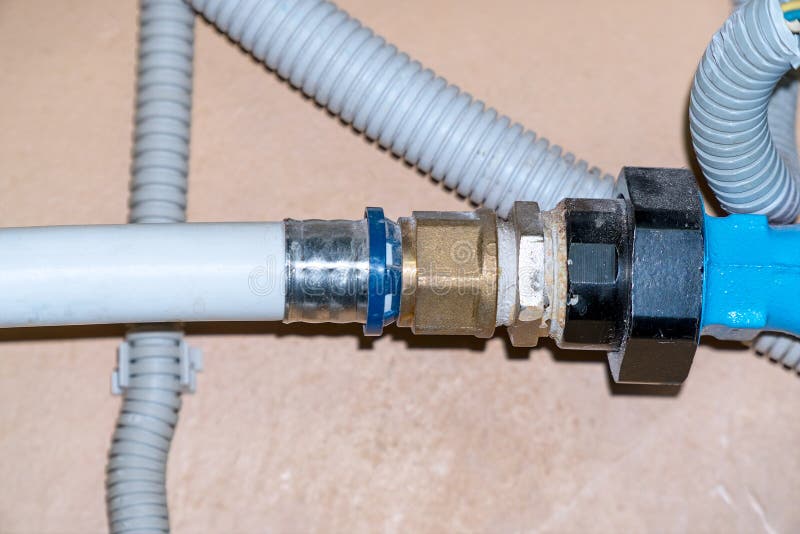 Connection of Plastic Pipes Stock Image - Image of blue, outdoors ...