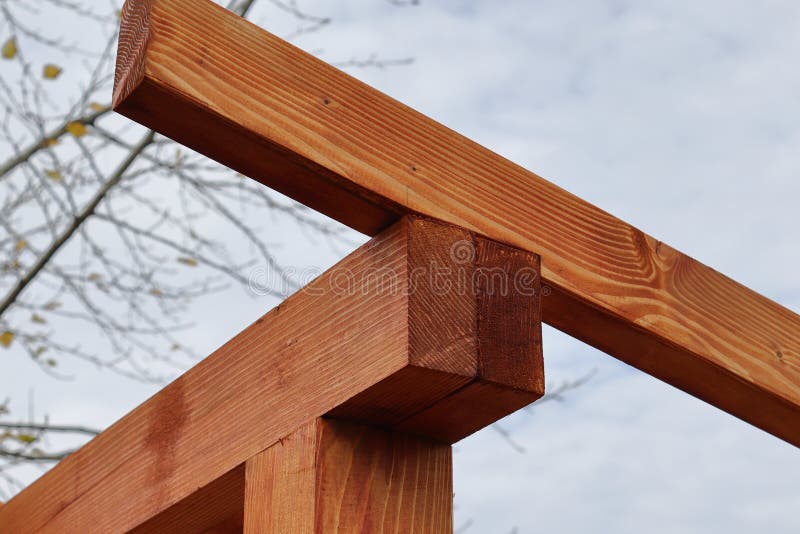 The Connection of the Rafter Beam, the Construction of the Roof. Stock ...