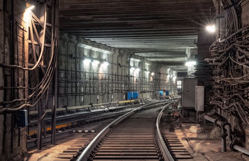 Connection of Railway Tracks in Underground Tunnel of the Subway Stock ...