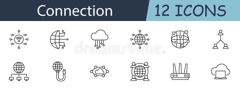 Connection Set Icon. Includes Network, Cloud, Communication, Internet ...