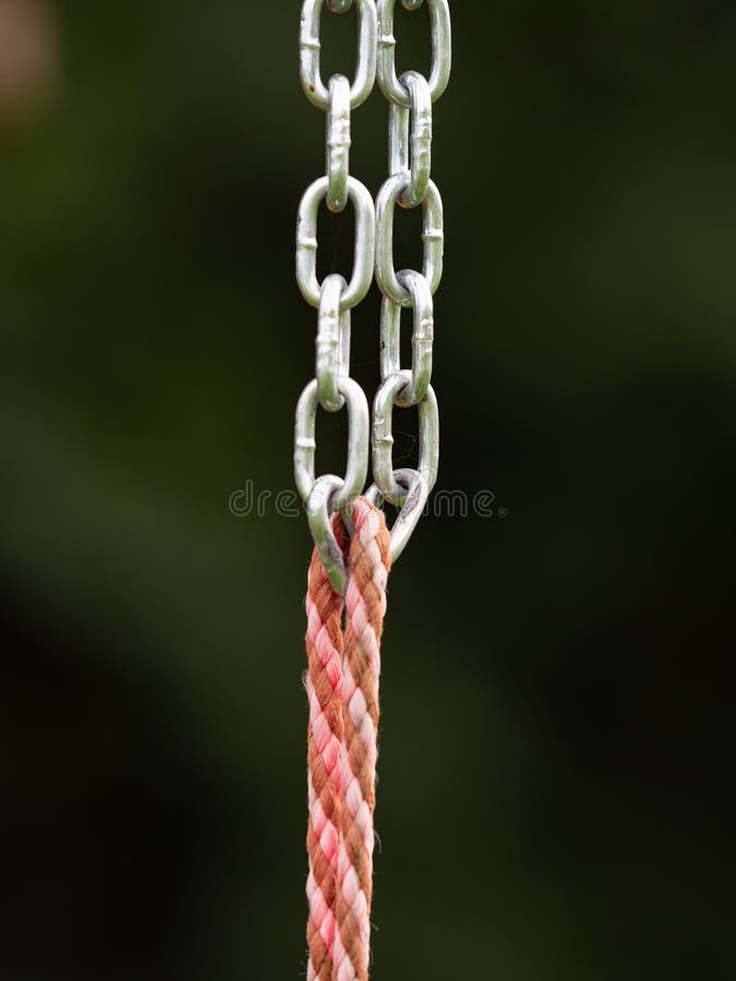 Connection of a Steel Chain and Hemp Rope on a Climbing Frame Stock ...