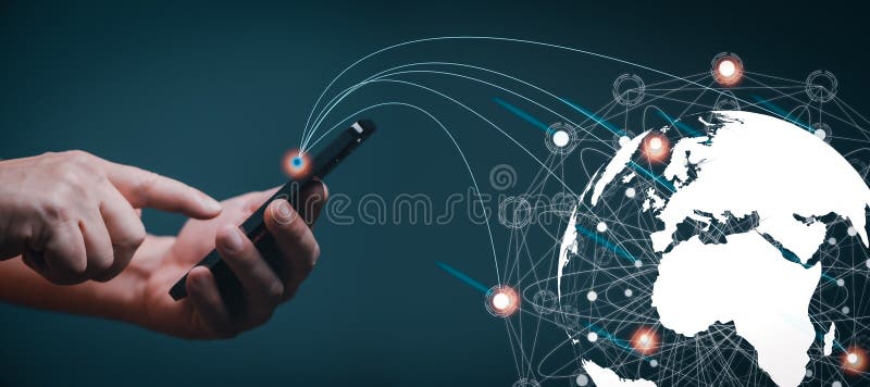 Connection Technologies Background, Human Finger Touching on Global ...