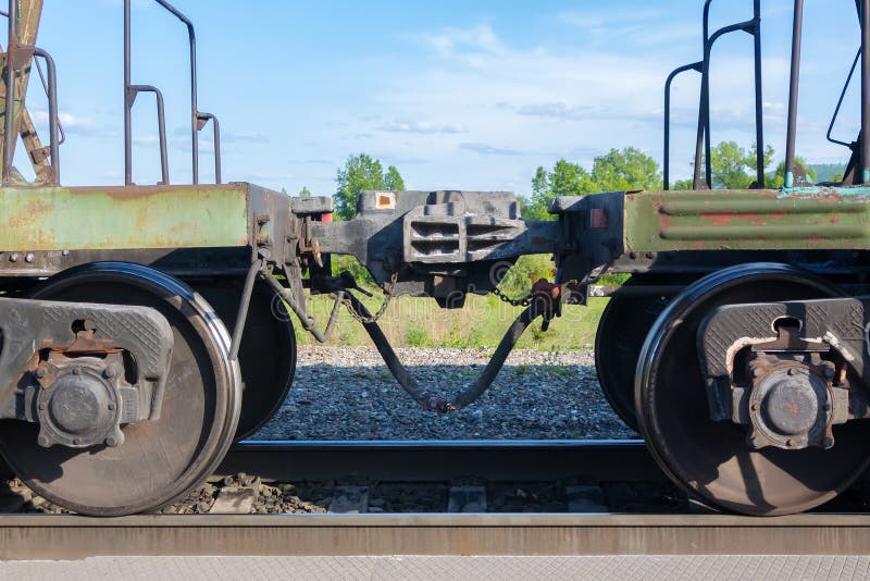 Connection between Two Railway Wagons on a Railway Track Stock Photo ...