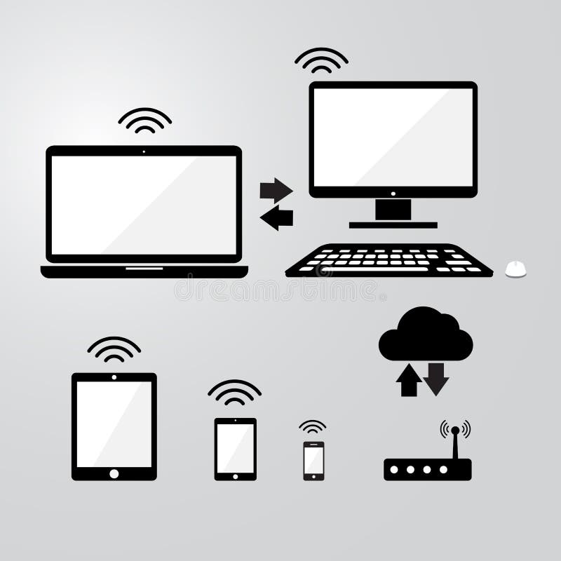 Connection of Wireless Devices To Cloud Storage Vector Illustra Stock ...