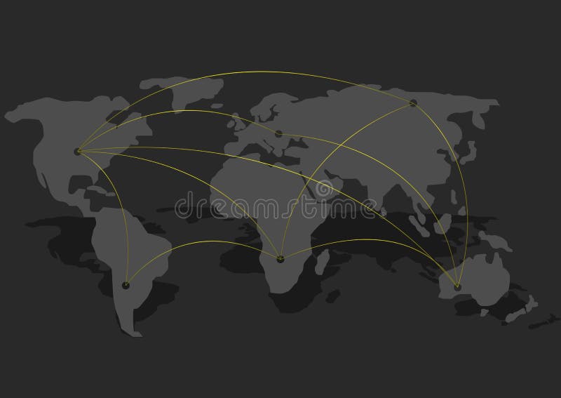 Digital World Map Linked by Lines Connections Network Design Stock Vector - Illustration of ...