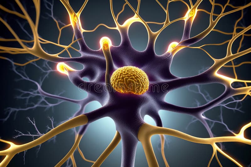 Connections in the Brain, Active Synapses with Discharges, Illustration ...