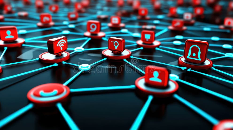 Visualizing Social Network Connections, Network of Red and Blue Icons ...