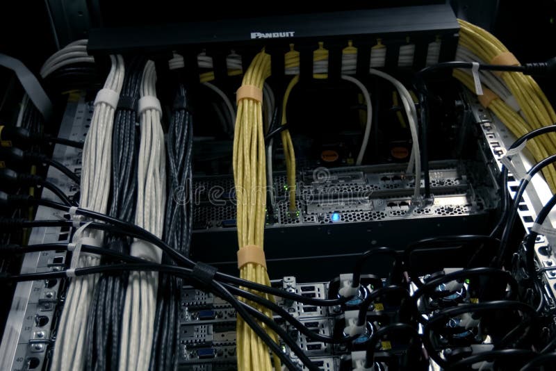 Connections of Internet Cables with Servers. Server Date Centers ...