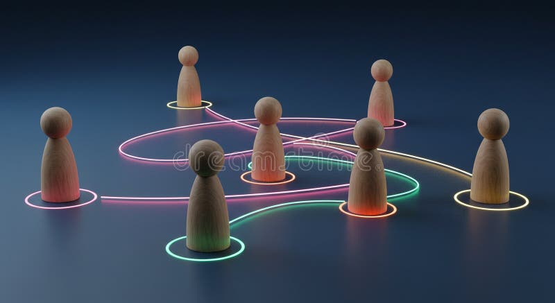 Connections and Network Concept with Wooden Figures and Illuminated ...