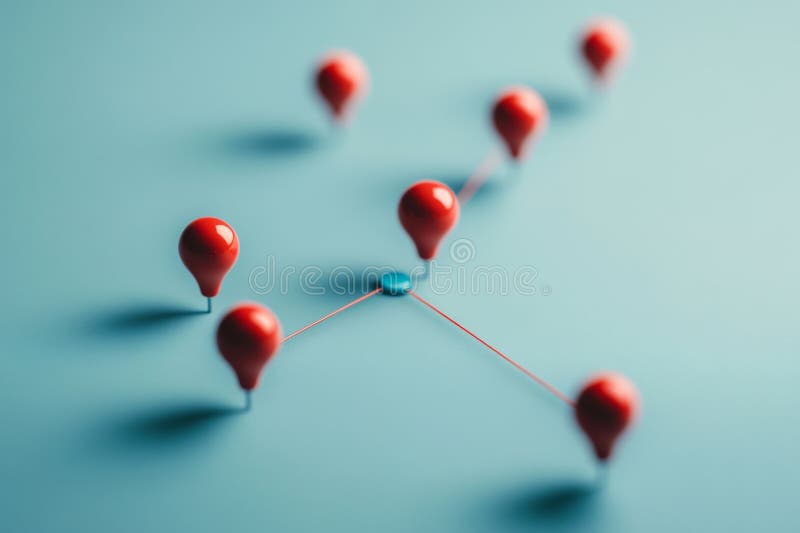 Connections Represented by Red Pins and Lines on a Turquoise Background ...