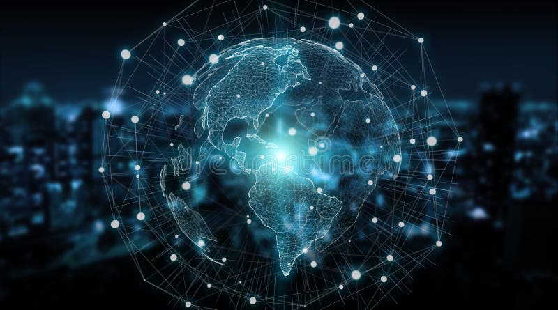 Connections System Global World View 3D Rendering Stock Illustration ...