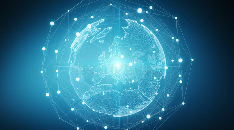 Connections System Global World View 3D Rendering Stock Illustration ...