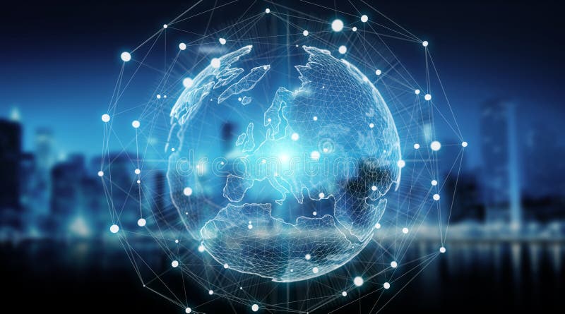 Connections System Global World View 3D Rendering Stock Illustration ...