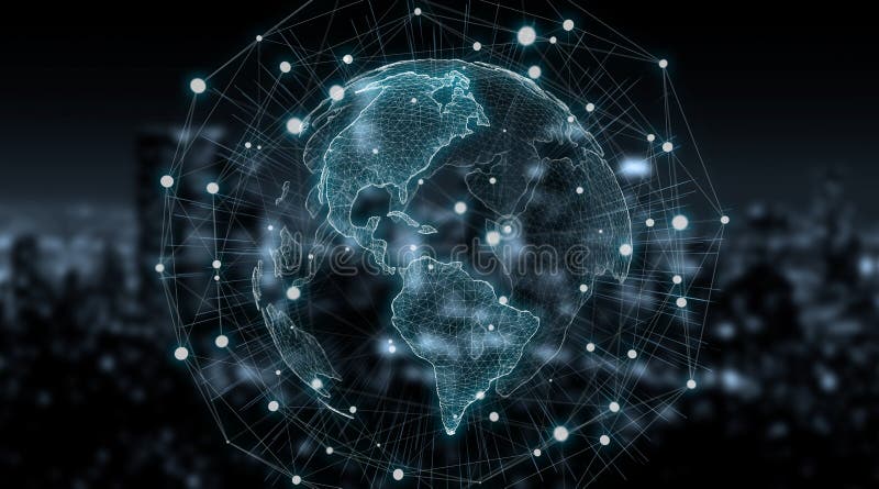 Connections System Global World View 3D Rendering Stock Illustration ...