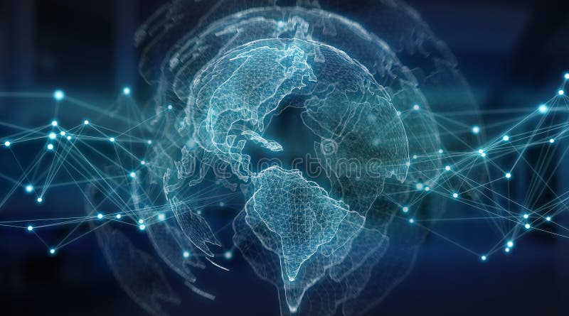 Connections System Global World View 3D Rendering Stock Illustration ...