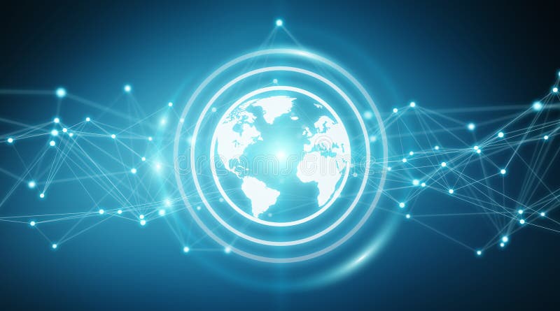 Connections System on World Icon 3D Rendering Stock Illustration ...