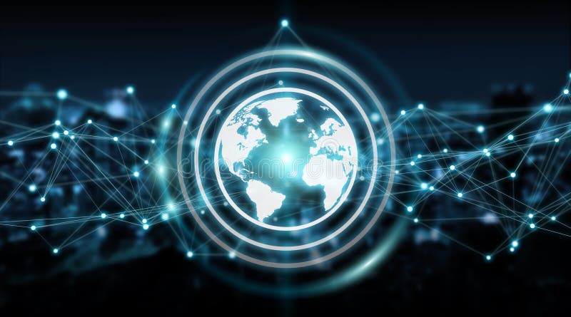Connections System on World Icon 3D Rendering Stock Illustration ...