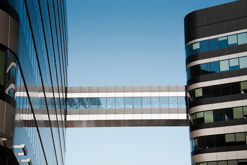 Connective Bridge between Two Buildings with Bright Blue Sky. Stock ...