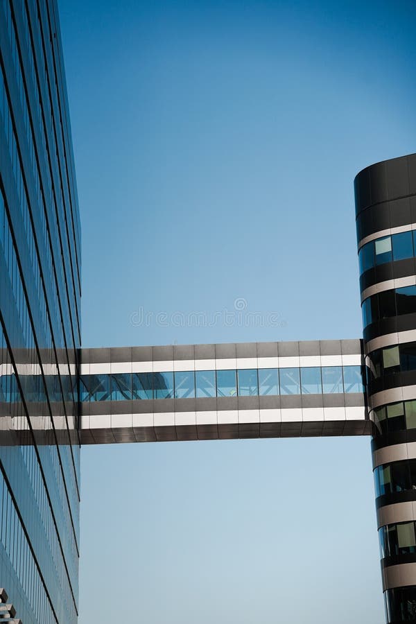 Connective Bridge between Two Buildings with Bright Blue Sky. Stock ...