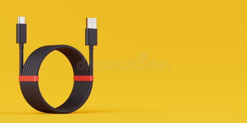 Connectivity and Charging Solutions Concept. Black USB Cable Neatly ...